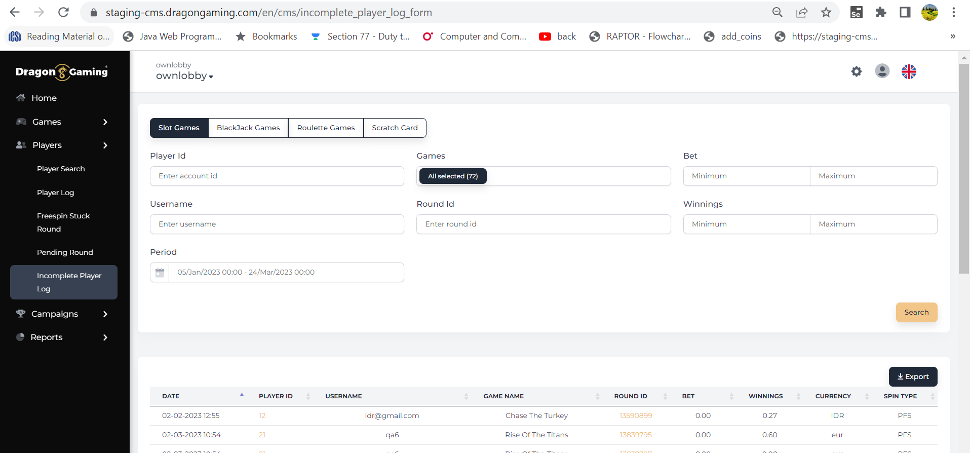 Incomplete Player Log - Dragon Gaming - Support Portal